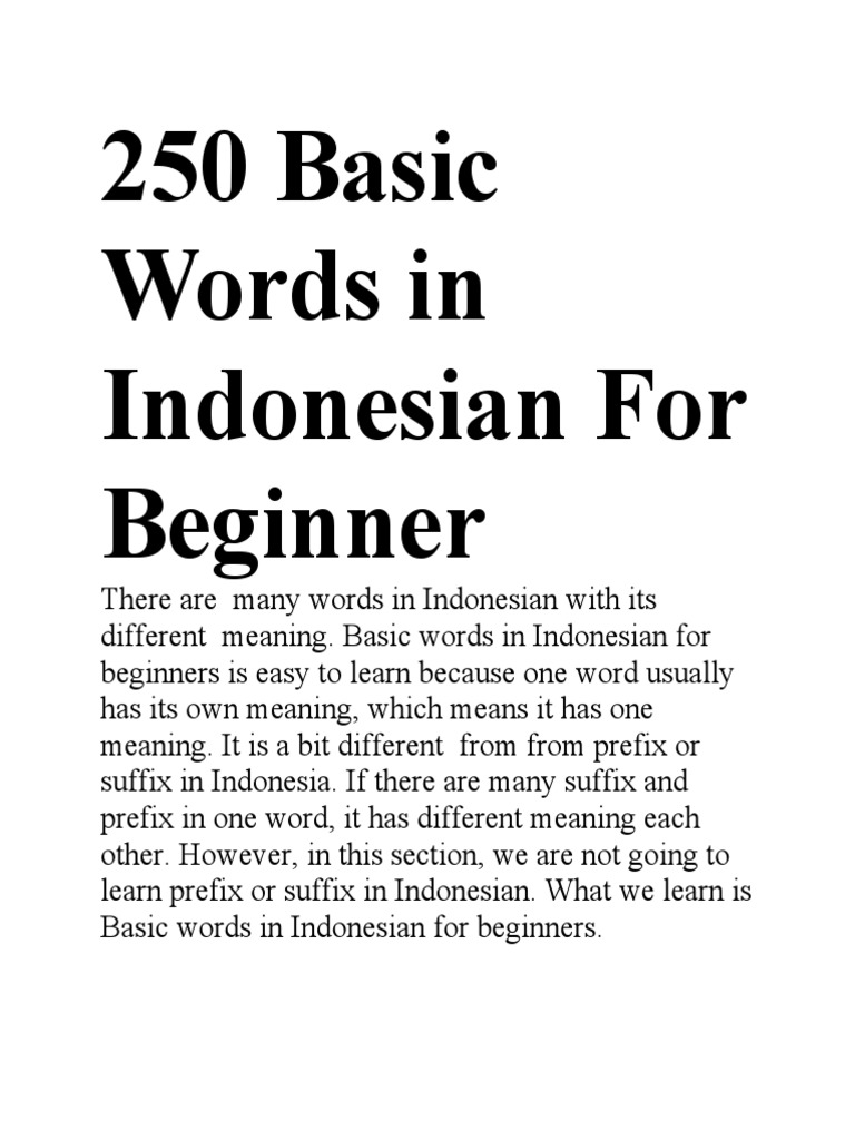 250 Basic Words in Indonesian For Beginner | PDF