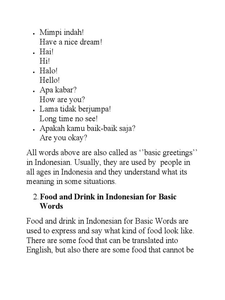 Basic Indonesian Greetings and Phrases | PDF | Language Arts ...