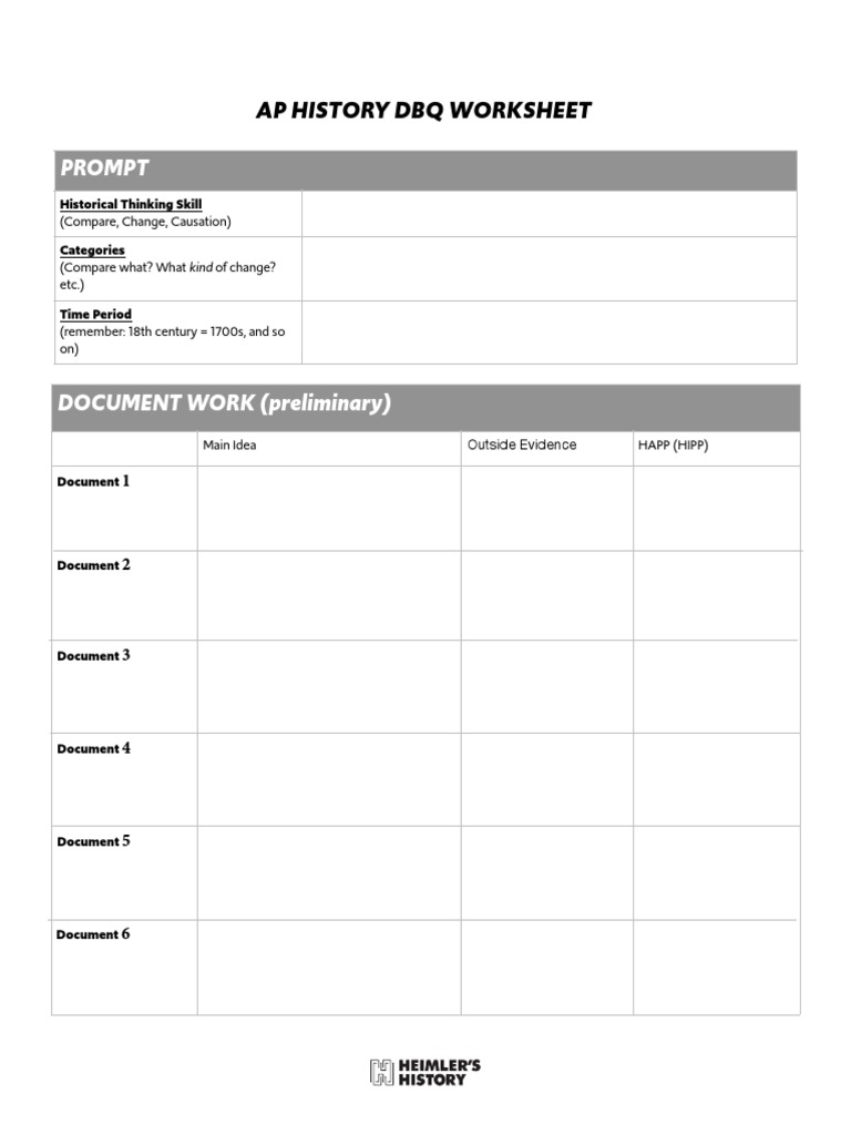 AP DBQ Worksheet - Heimler | PDF | Language Arts & Discipline