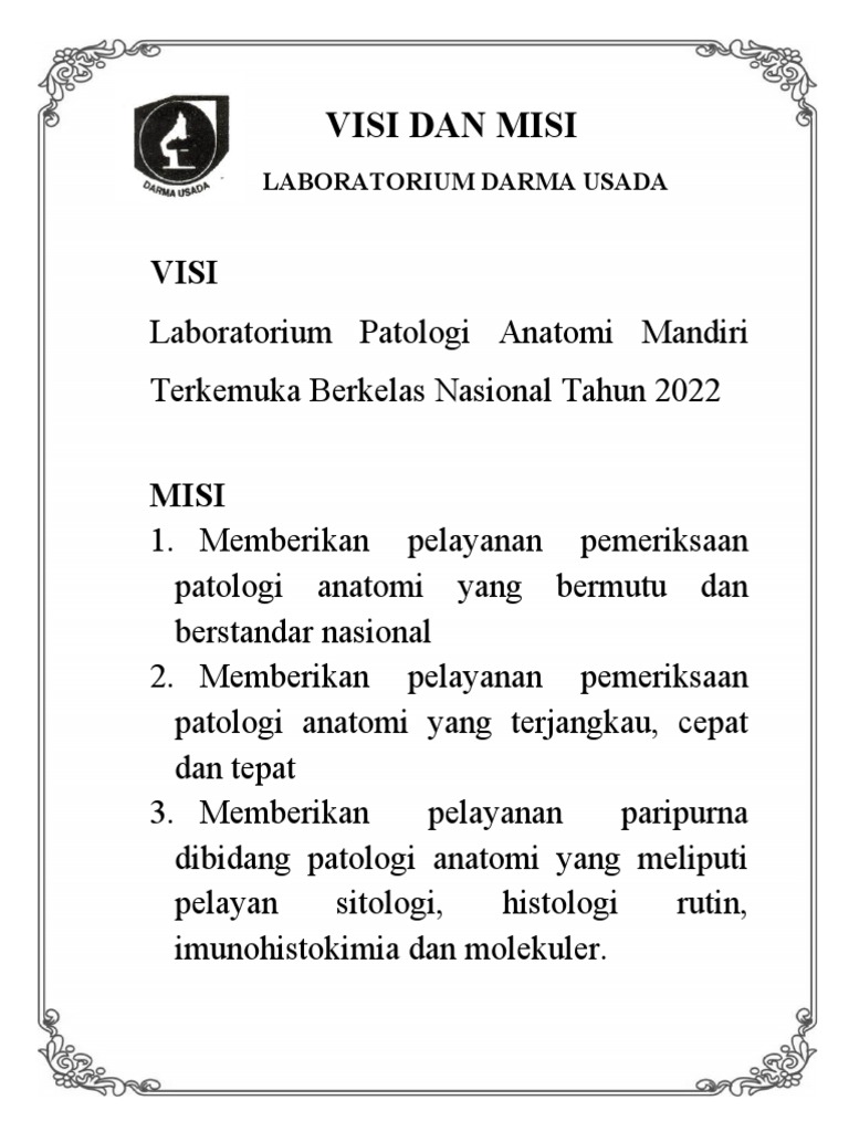 VISI DAN MISI Laboratorium Patologi Anatomi | PDF | Sains & Matematika