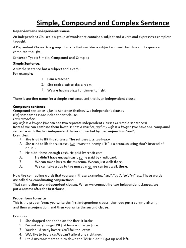 Simple, Compound & Complex | PDF | Sentence (Linguistics) | Languages
