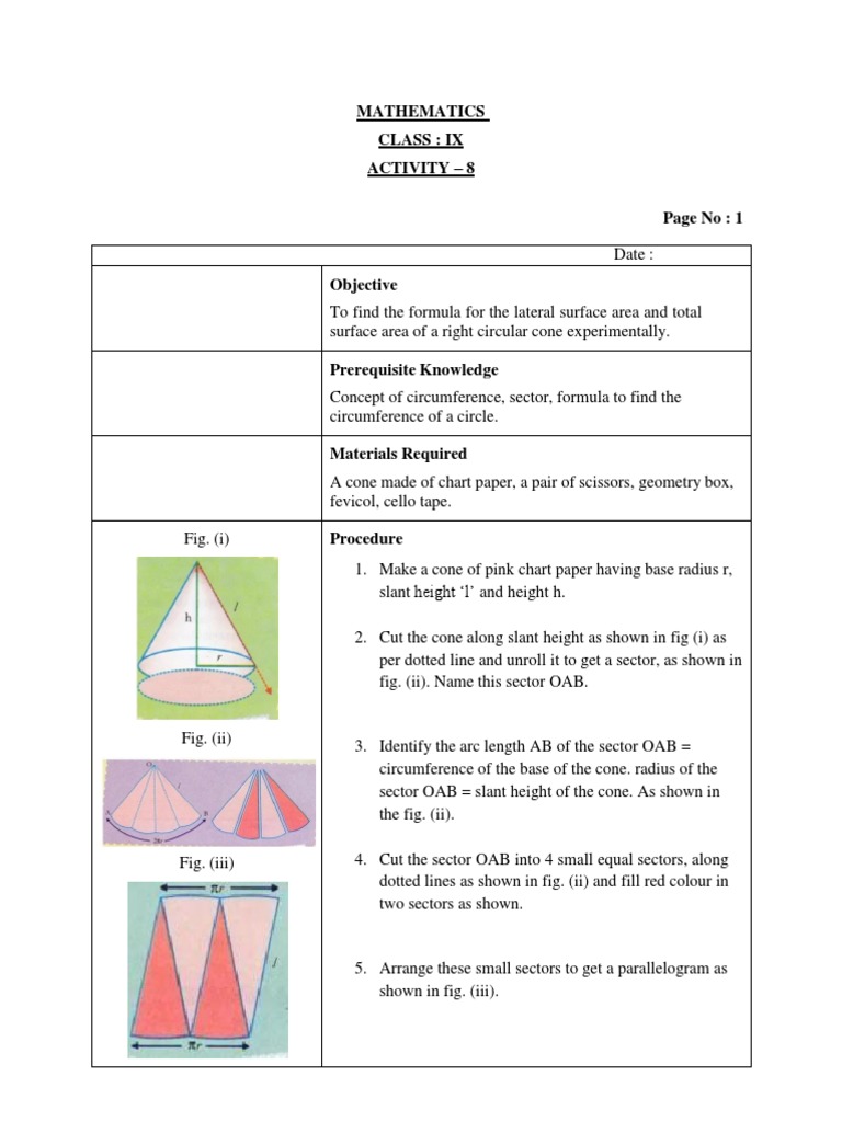 Cone Surface Area Calculation Activity | PDF | Teaching Methods ...