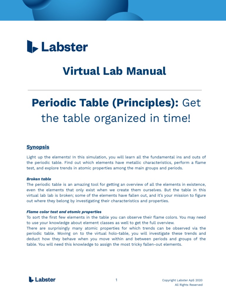 PEH Periodic Table (Principles) - Get The Table Organized in Time! Lab ...
