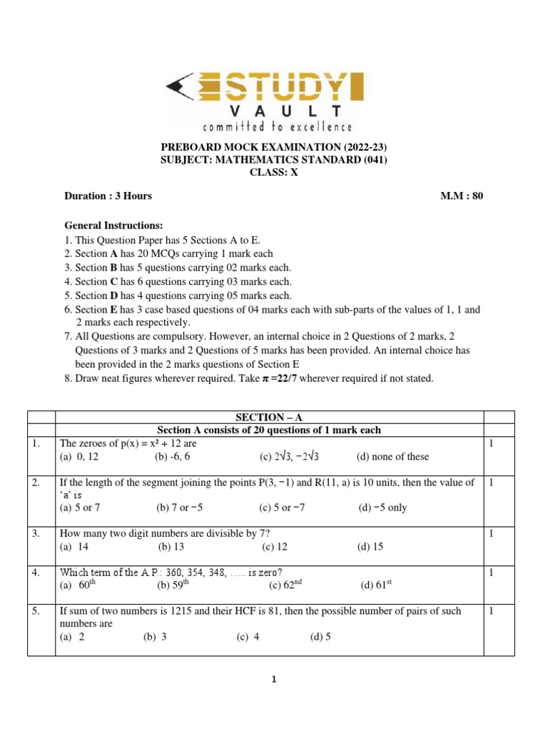 X PB Mock Math | PDF | Circle | Triangle