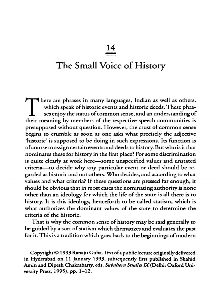 Ranajit Guha-The Small Voice of History - 304 | PDF