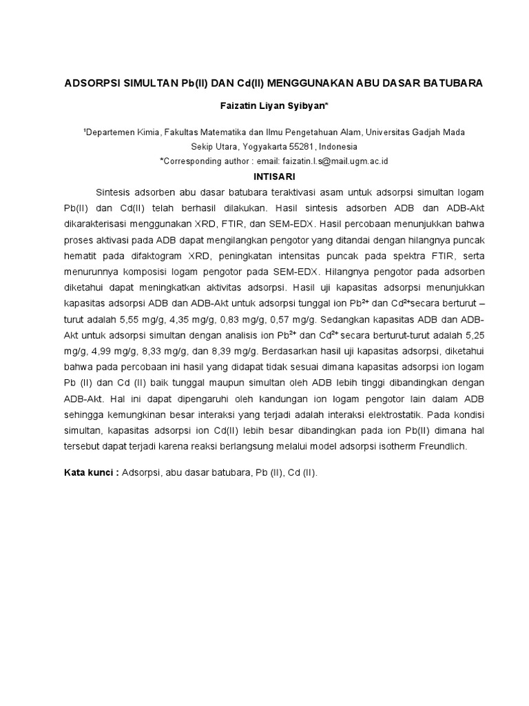 Adsorpsi Pb(II) & Cd(II) dengan Abu Batubara | PDF