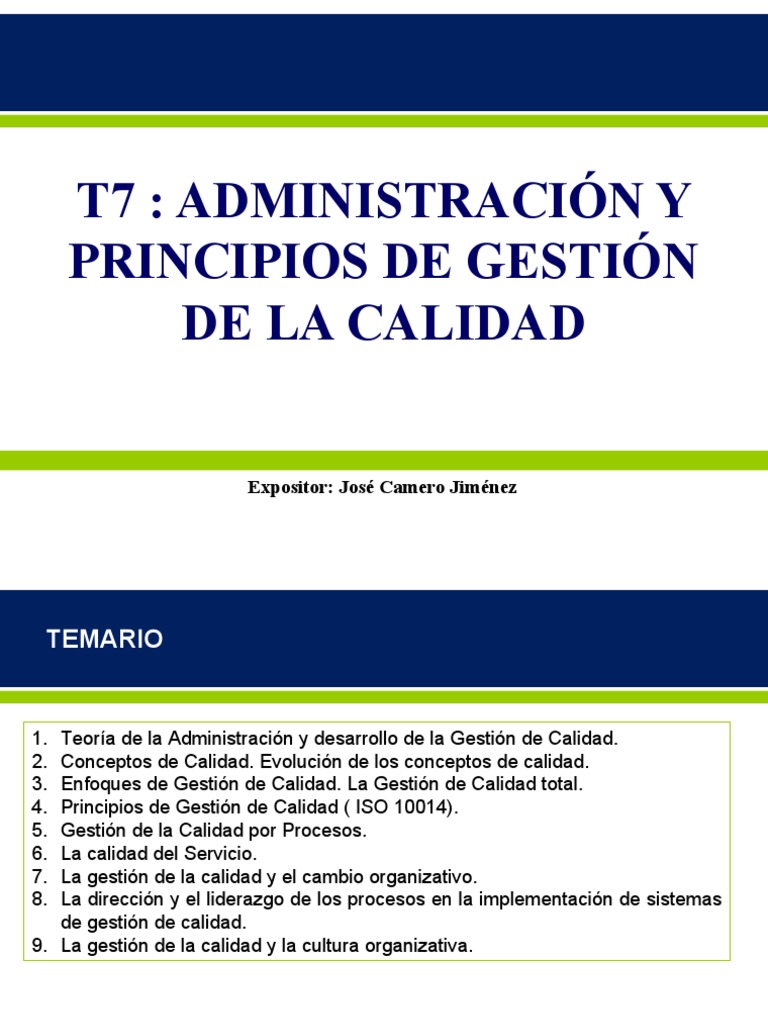 T7 Administración y Principios de Gestión de La Calidad | PDF | Calidad (comercial) | Gestión de ...