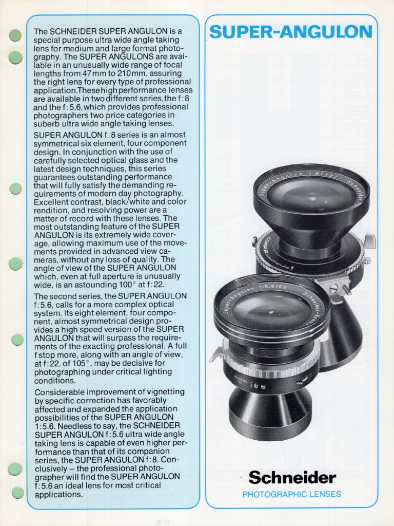 Super-Angulon: Schneider | PDF | Camera Lens | Aperture