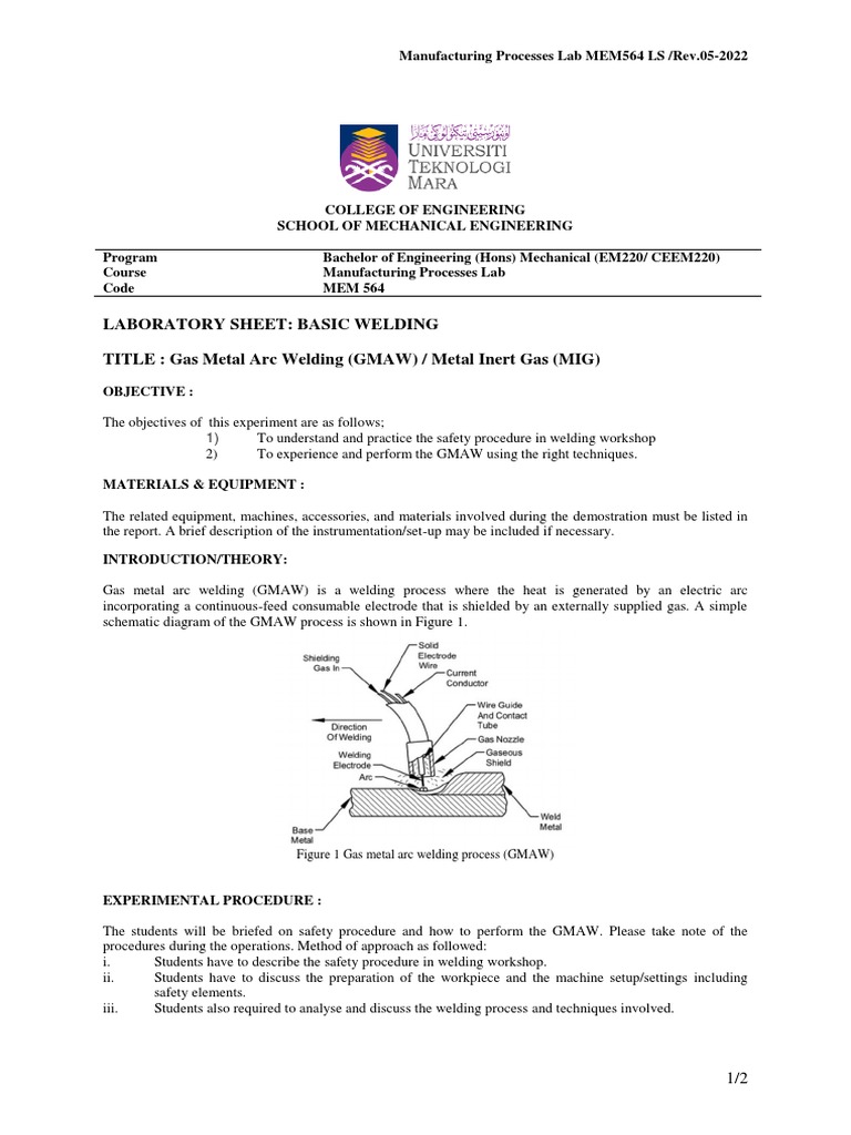 Basic Welding GMAW Lab Sheet | PDF | Welding | Construction