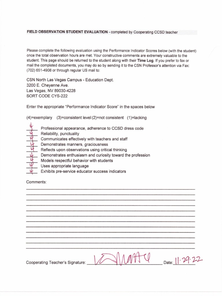 Field Observation Evaluation | PDF