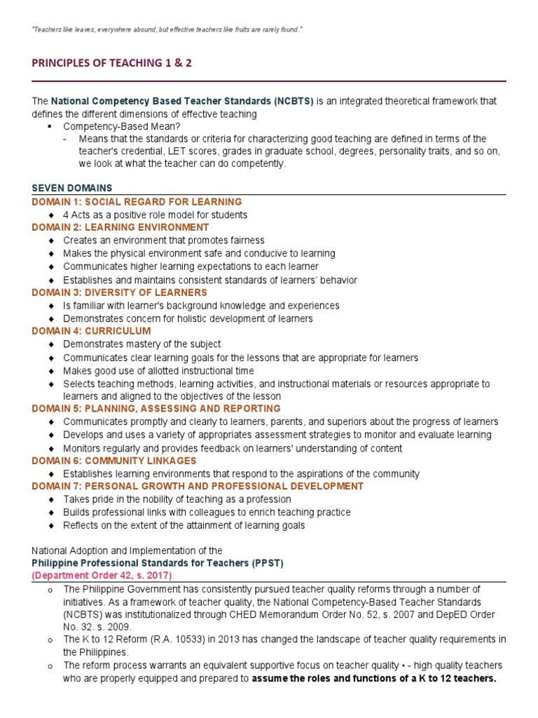 PRINCIPLES OF TEACHING Notes | PDF | Teaching Method | Learning