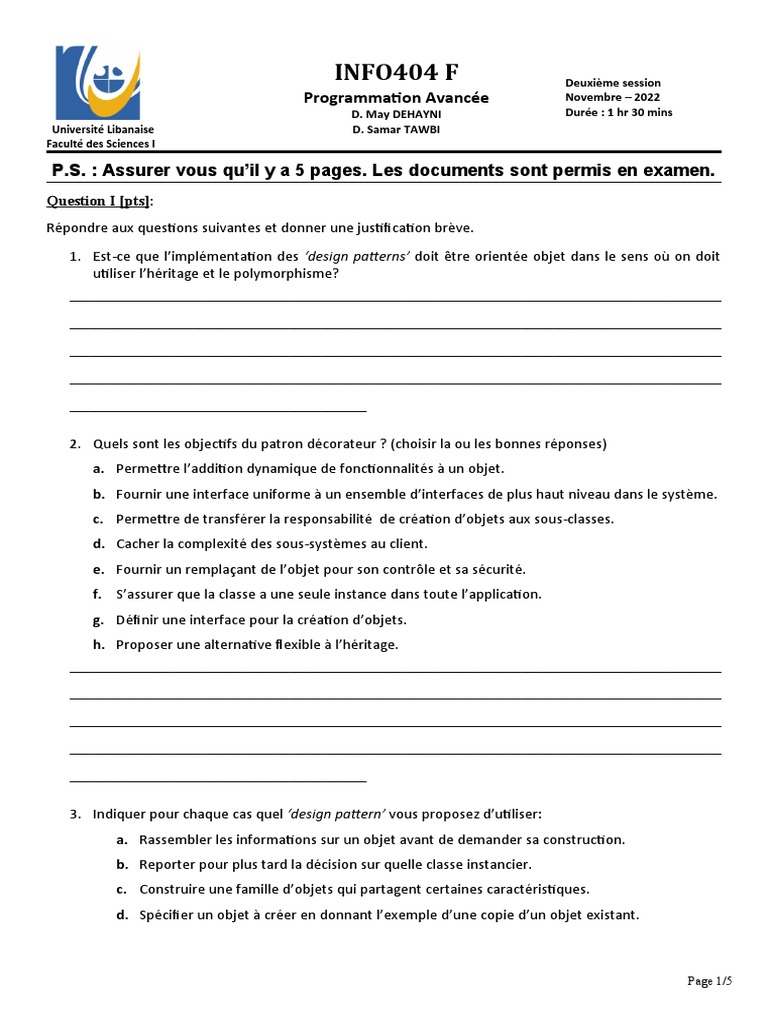 Examen de Programmation Avancée POO21 | PDF | Interface (Informatique ...
