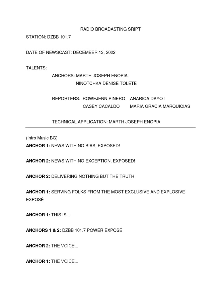 Broadcasting Script | PDF