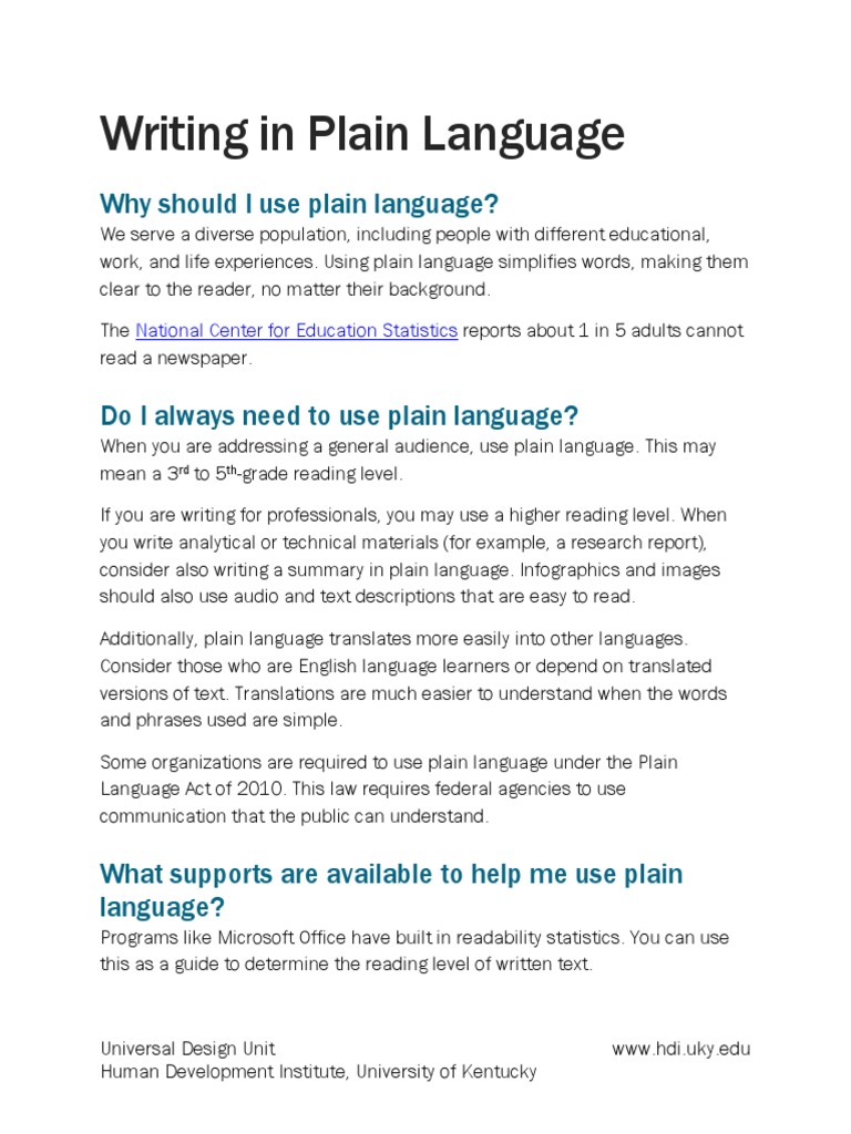 Writing in Plain Language Guide | PDF | Plain Language | Human ...