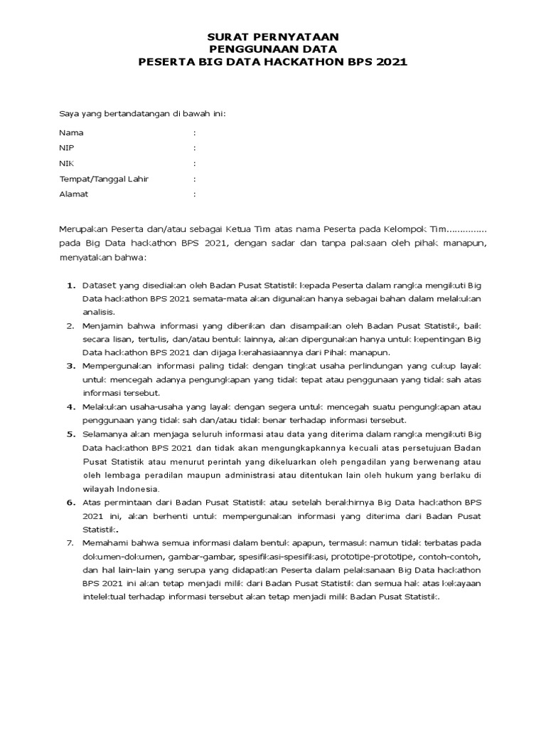 Surat Pernyataan Penggunaan Data - Docx | PDF