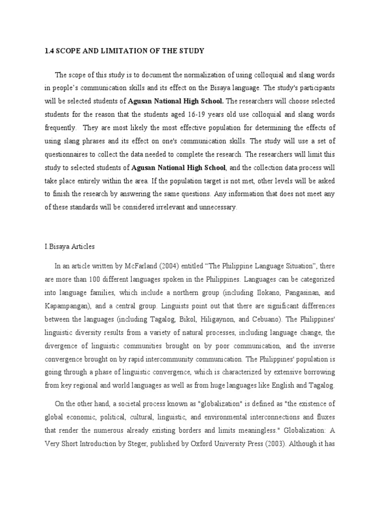 1.4 Scope and Limitation of The Study The Scope of This Study Is To ...