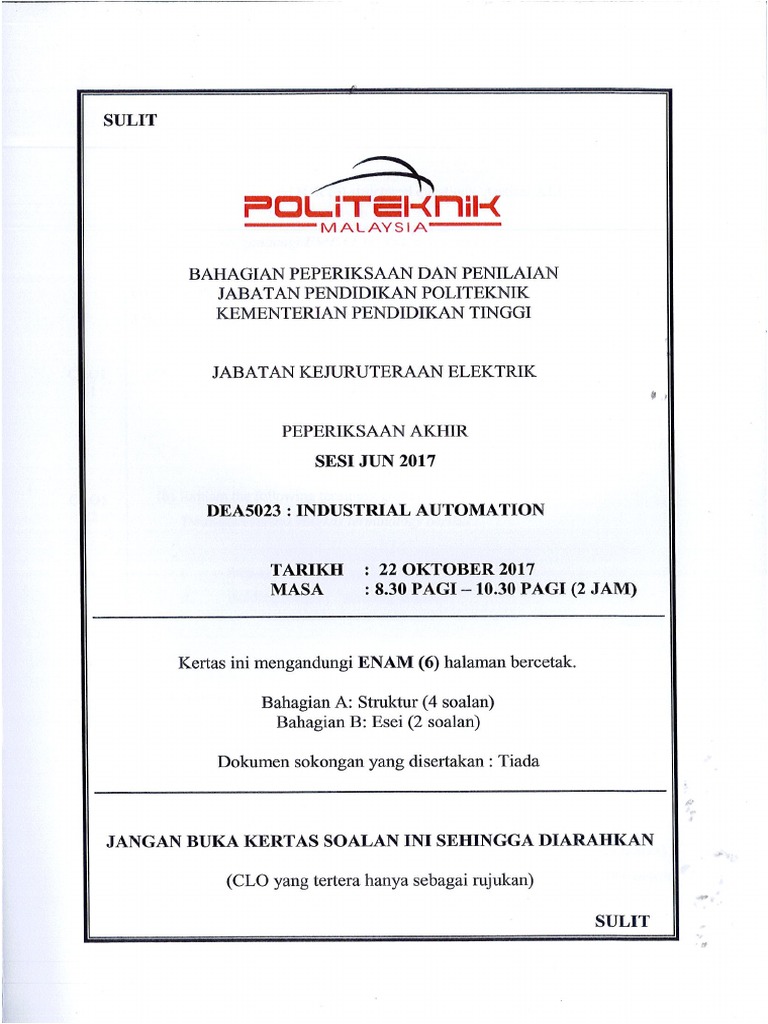 Question of Industrial Automation 3 | PDF