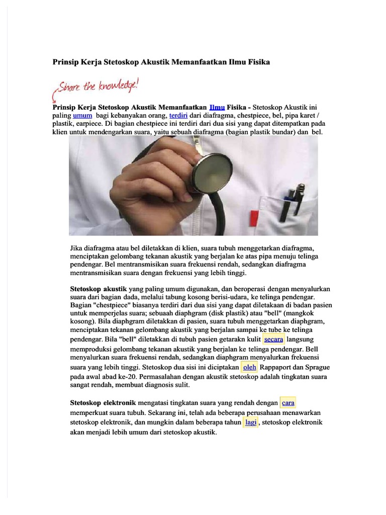 PDF Prinsip Kerja Stetoskop Akustik Memanfaatkan Ilmu Fisika - Compress | PDF