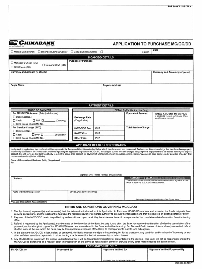 Chinabank MC Form Letter Size | PDF
