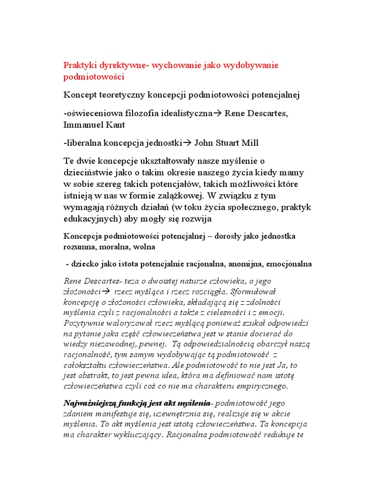 Praktyki Dyrektywne-Wychowanie Jako Wydobywanie Podmiotowości | PDF