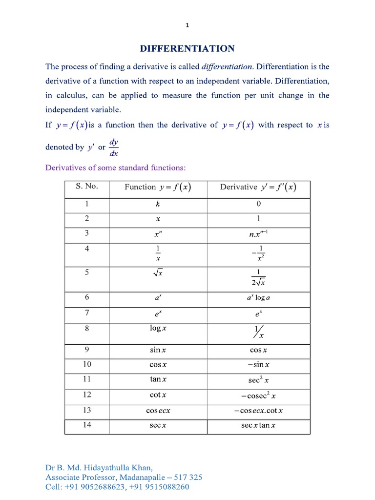 Differentiation Notes | PDF