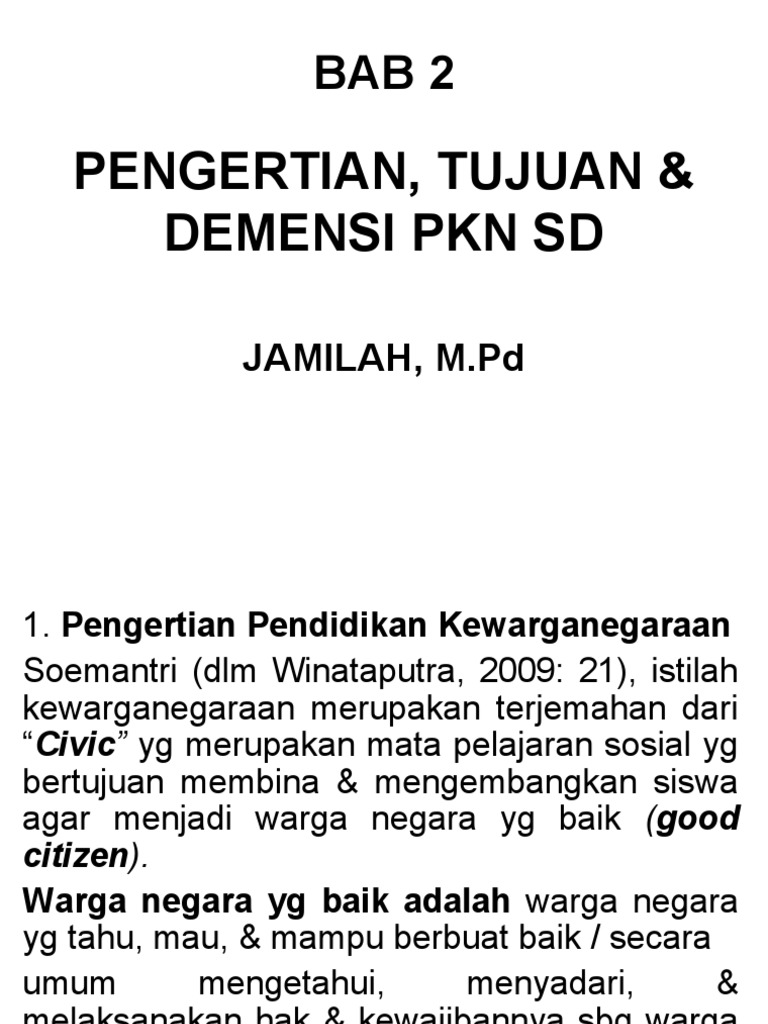 Dimensi dan Tujuan PKN di SD | PDF