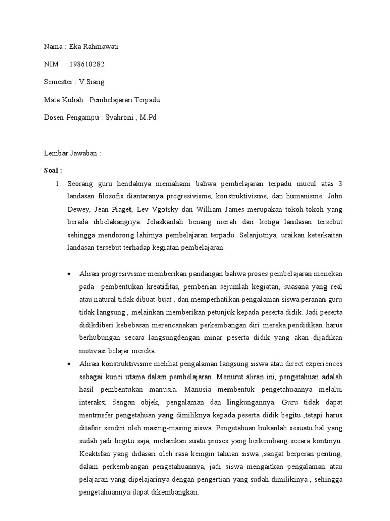 Uts Pembelajaran Terpadu | PDF | Karier & Perkembangan