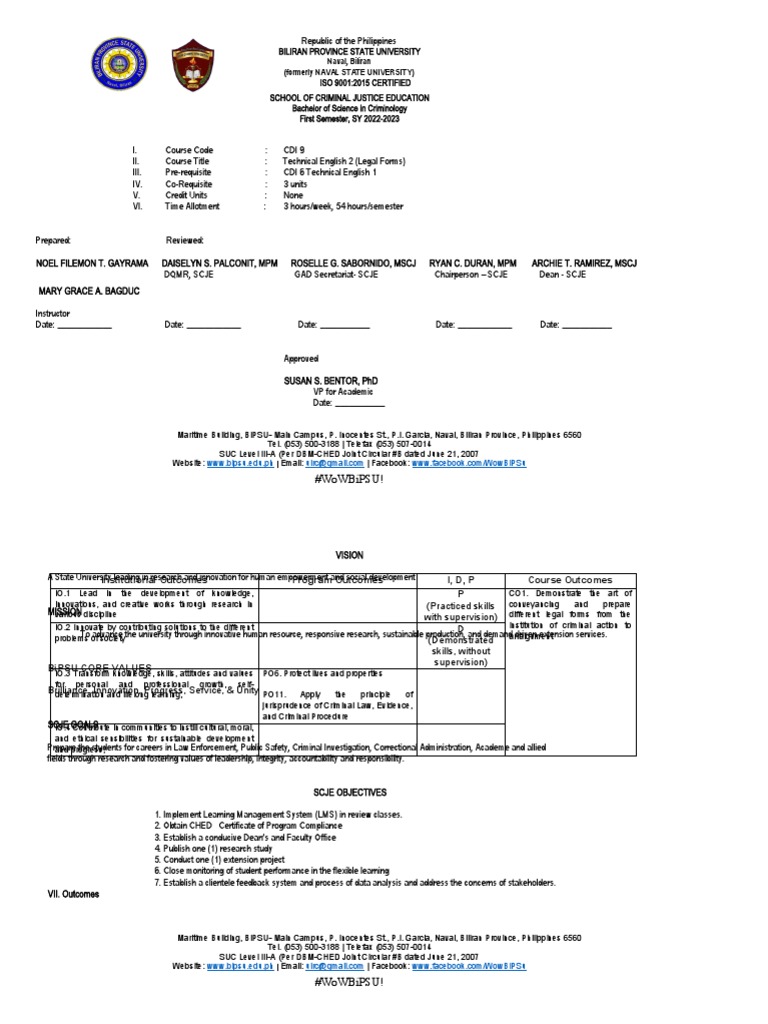 Sy 2022 23 Syllabus CDI 9 | PDF