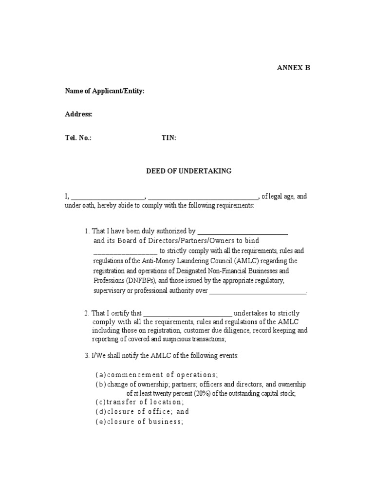 AMLC Registration Undertaking Form | PDF | Law