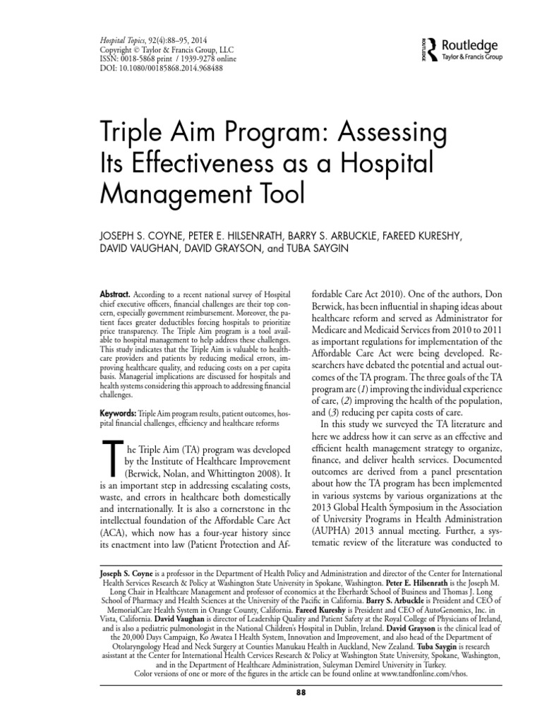 Triple Aim Program Assessing Its Effectiveness As A Hospital Management Tool | PDF | Health Care ...