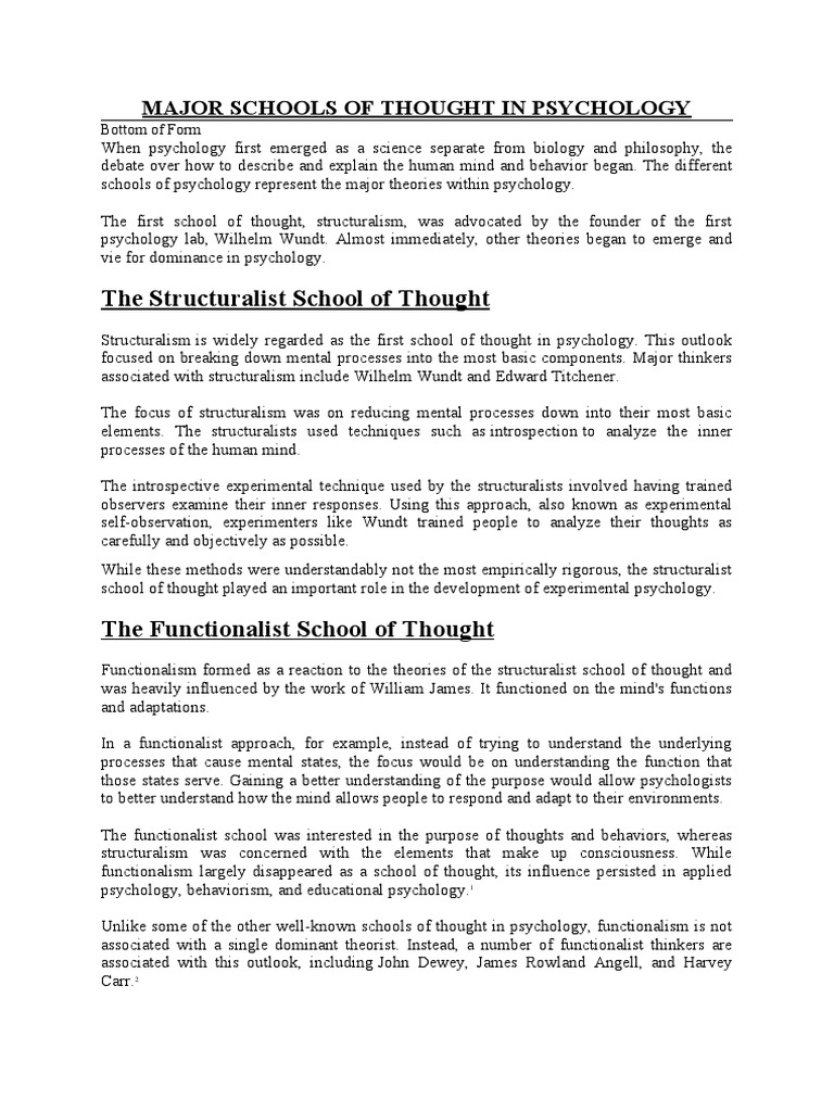 Major Schools of Thought in Psychology | PDF | Classical Conditioning ...