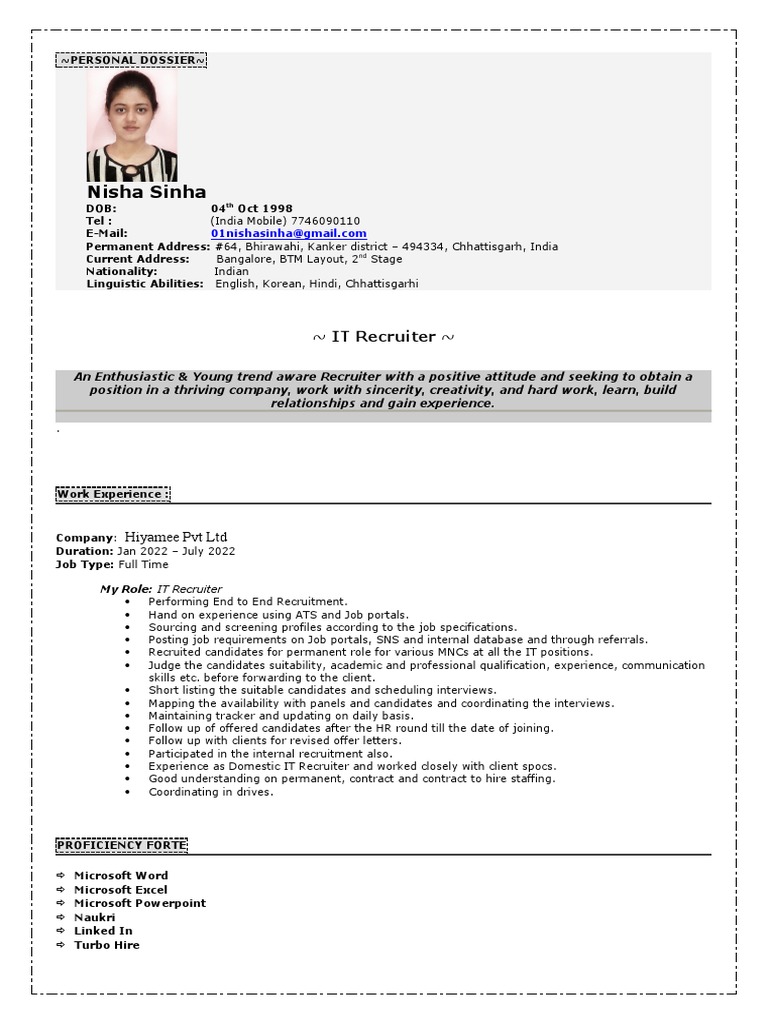 Nisha CV | PDF | Recruitment | Business