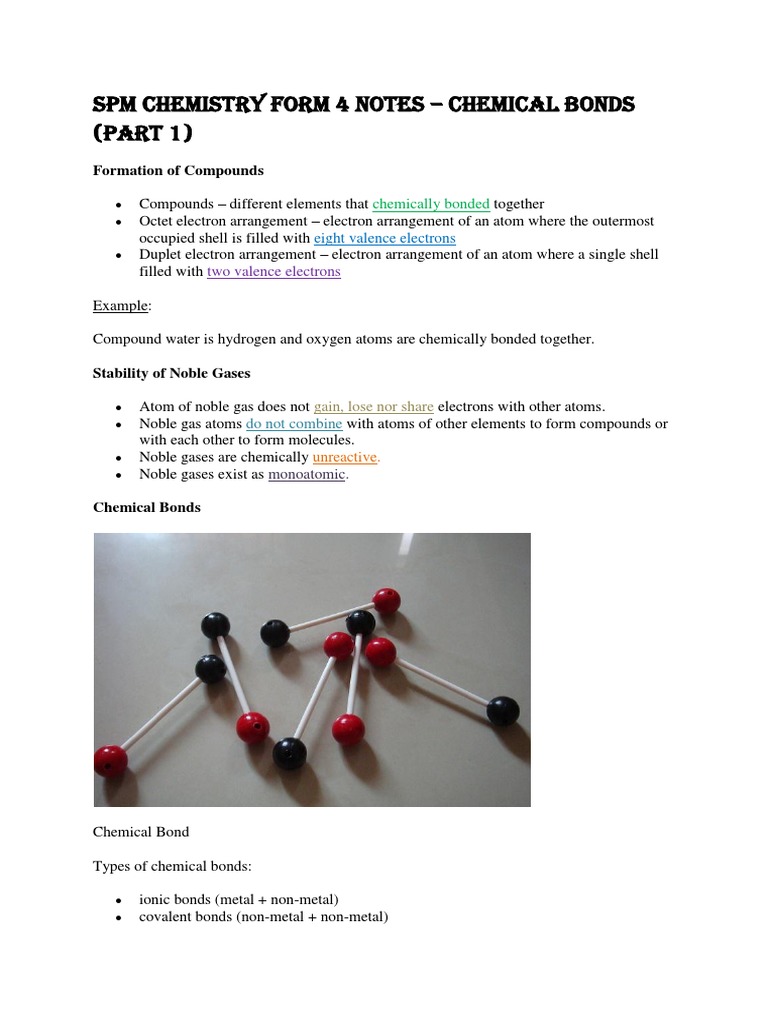 SPM Chemistry Notes: Chemical Bonds | PDF | Mole (Unit) | Chemical ...