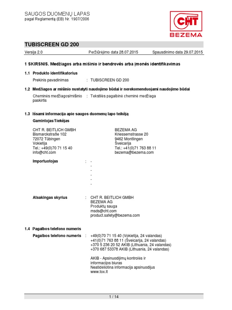 Lithuania-Msds Tubiscreen GD 200 PDF | PDF