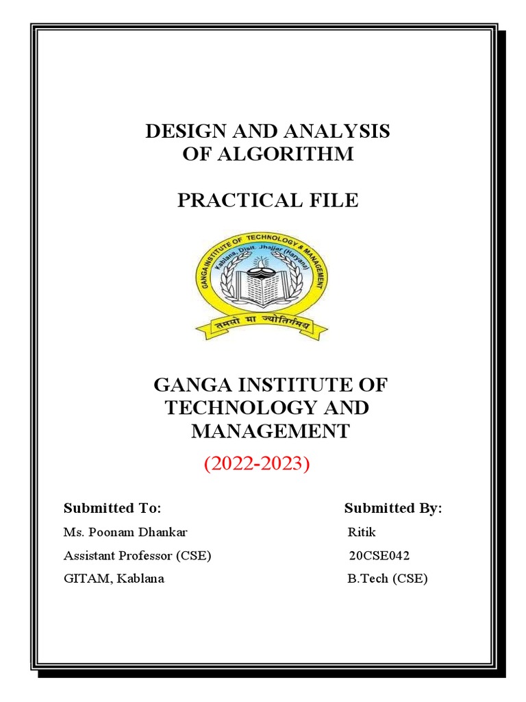 RITIK DESWAL (19CSE043) DAA PRACTICAL FILE - Ruchi CSE | PDF | C++ | Combinatorics