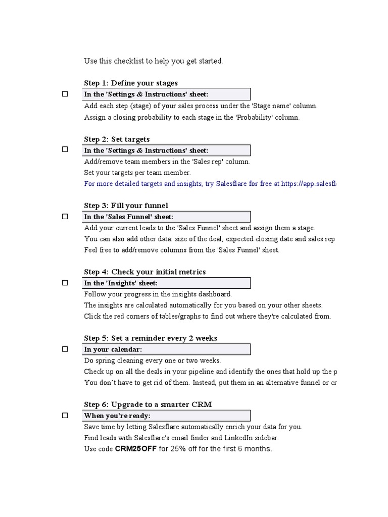 Sales Funnel Template Checklist | PDF