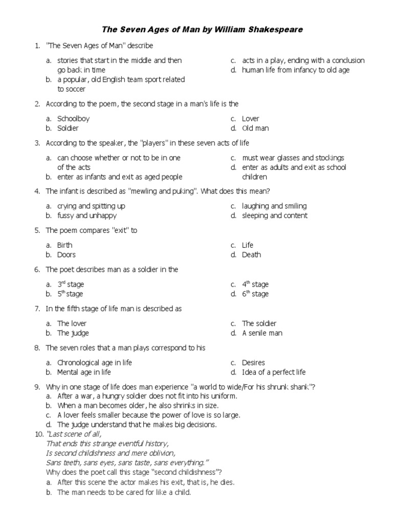 Comprehension questions 7 Ages of a Man | PDF