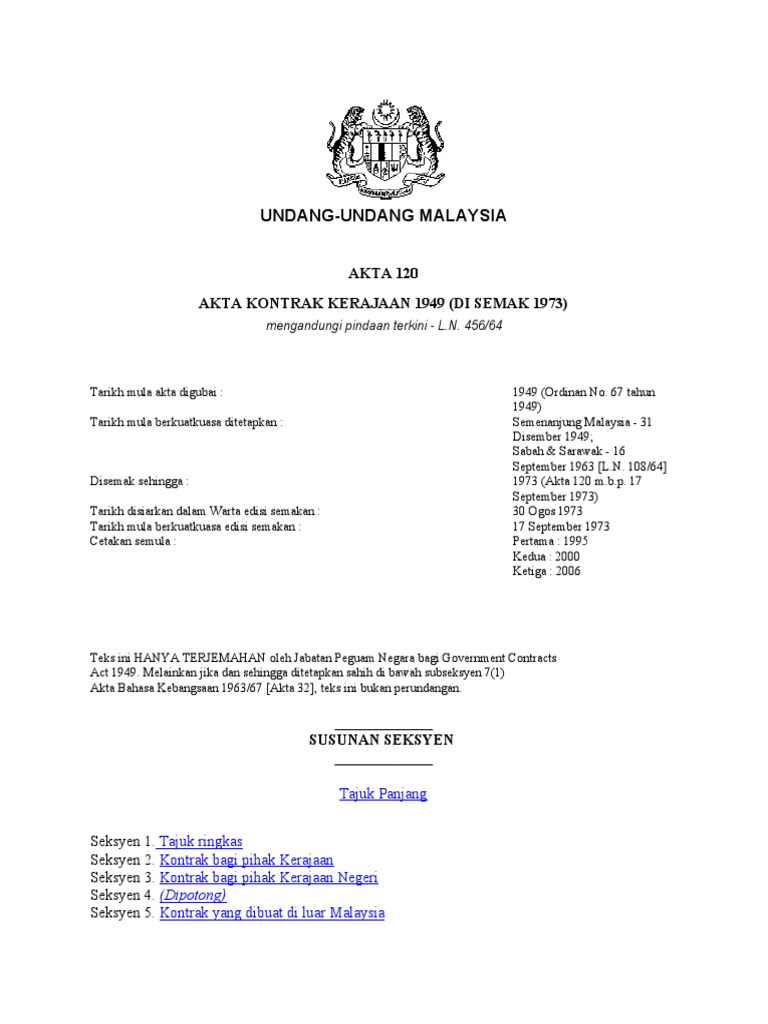 Akta Kontrak Kerajaan 1949 | PDF