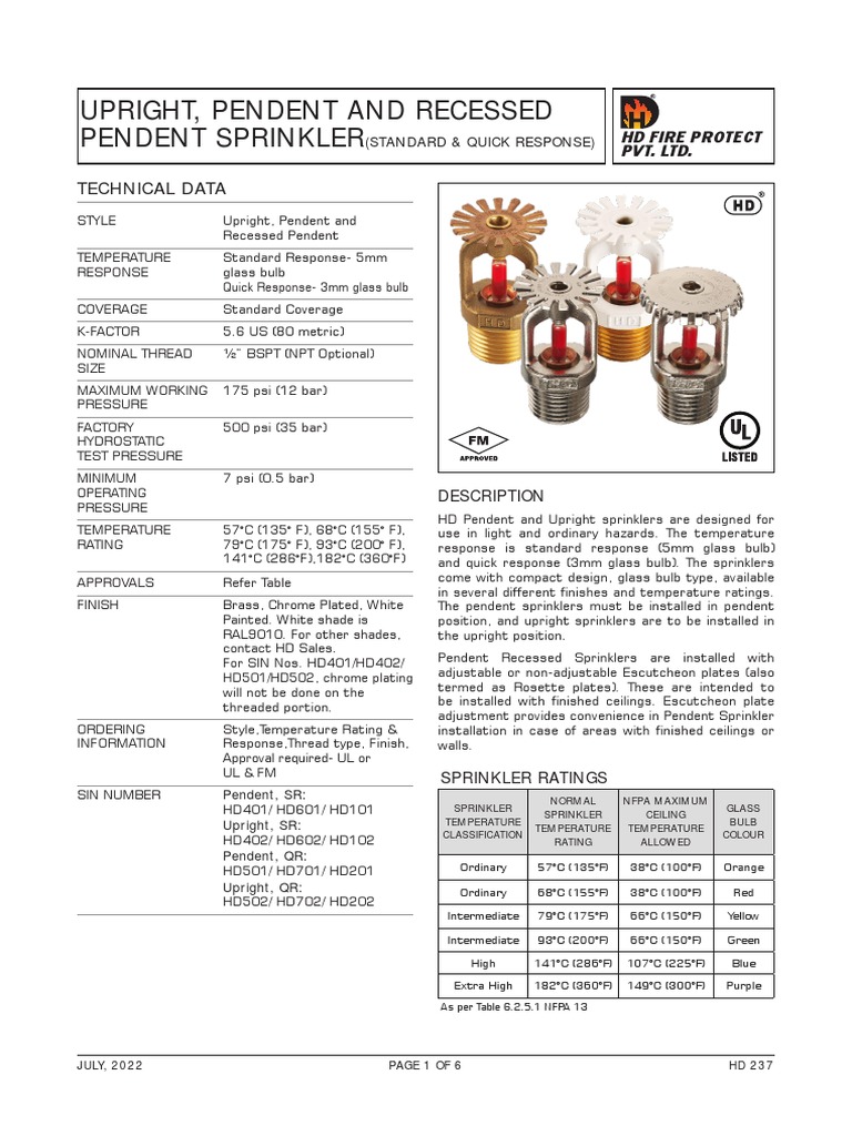 Quartzoid Bulb Sprinkler Specifications | PDF | Fire Sprinkler System