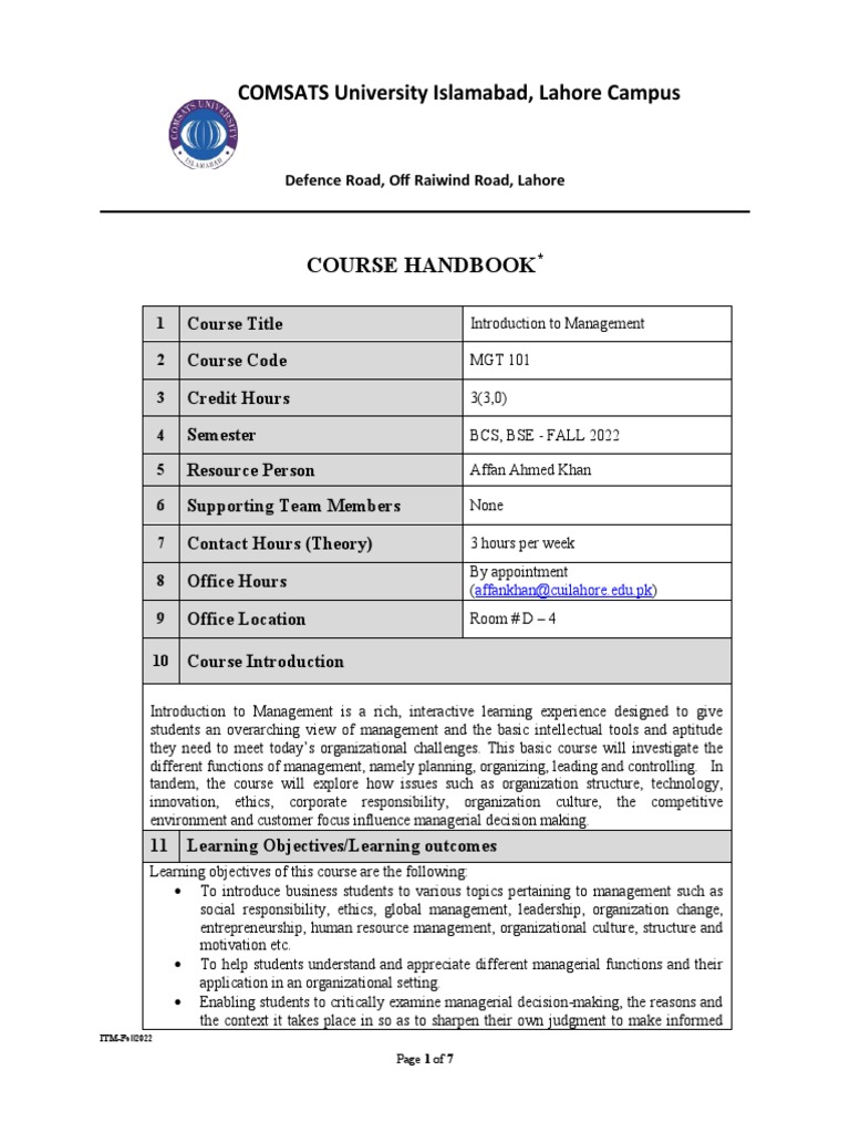 Course Handbook | PDF | Learning | Strategic Management