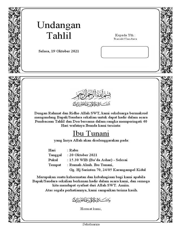 Undangan Tahlil 2 | PDF