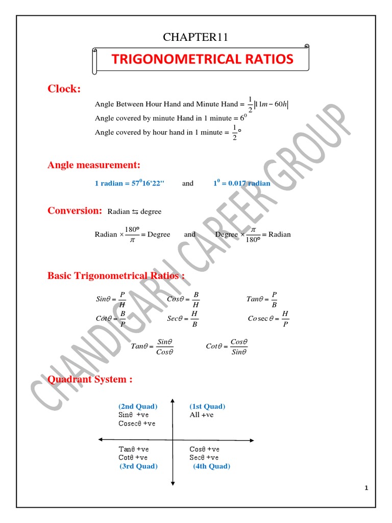 Trigonometry and Clock Angles Guide | PDF | Trigonometric Functions ...