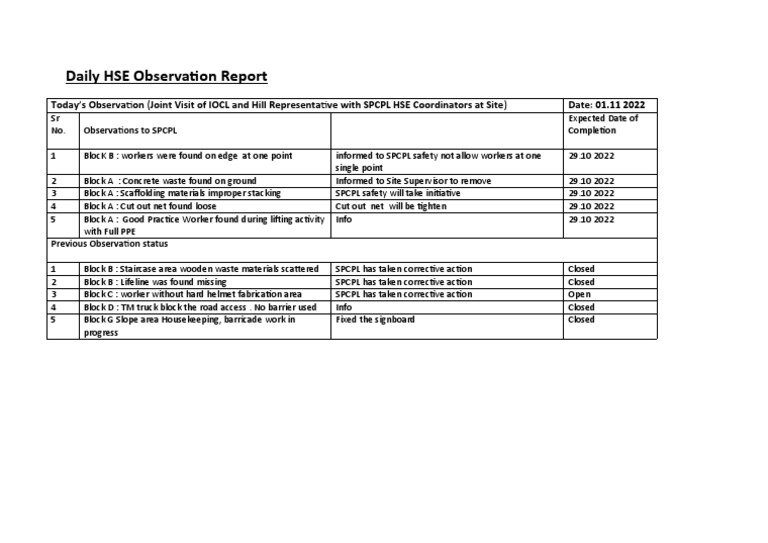 Daily HSE Observation Summary Report | PDF