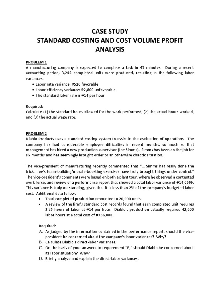 Case Study On Standard Costing and CVP Analysis | PDF | Financial ...