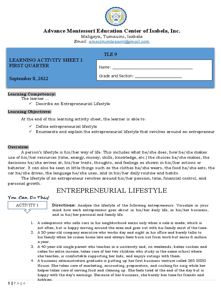 TLE 9 Learning Activity Sheet | PDF | Entrepreneurship | Learning
