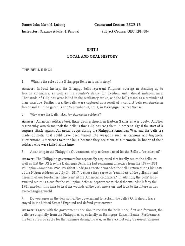 John Mark Lubong Bsce1b Unit3 RPH | PDF | Philippines | Military