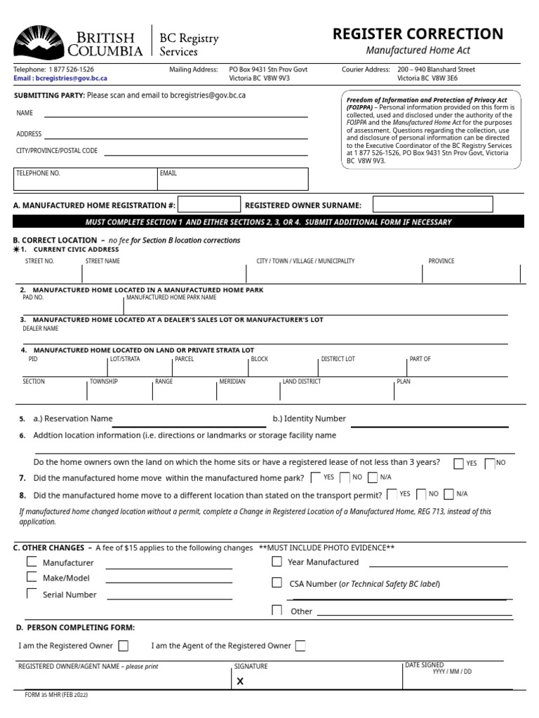 Manufactured Home Registration Update Form | PDF | Mail | Written ...