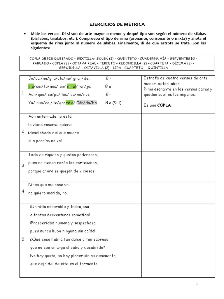 Ejercicios de Métrica (Ampliación) | PDF | Metro (poesía) | Teoría literaria