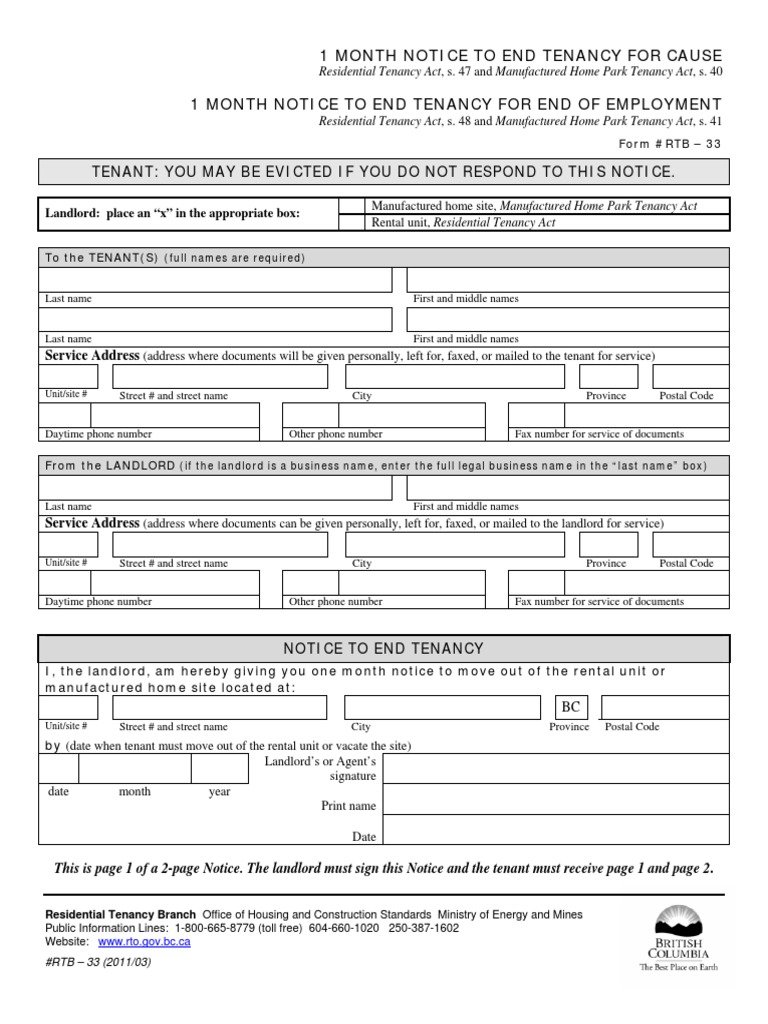 RTB-33 | PDF | Leasehold Estate | Landlord
