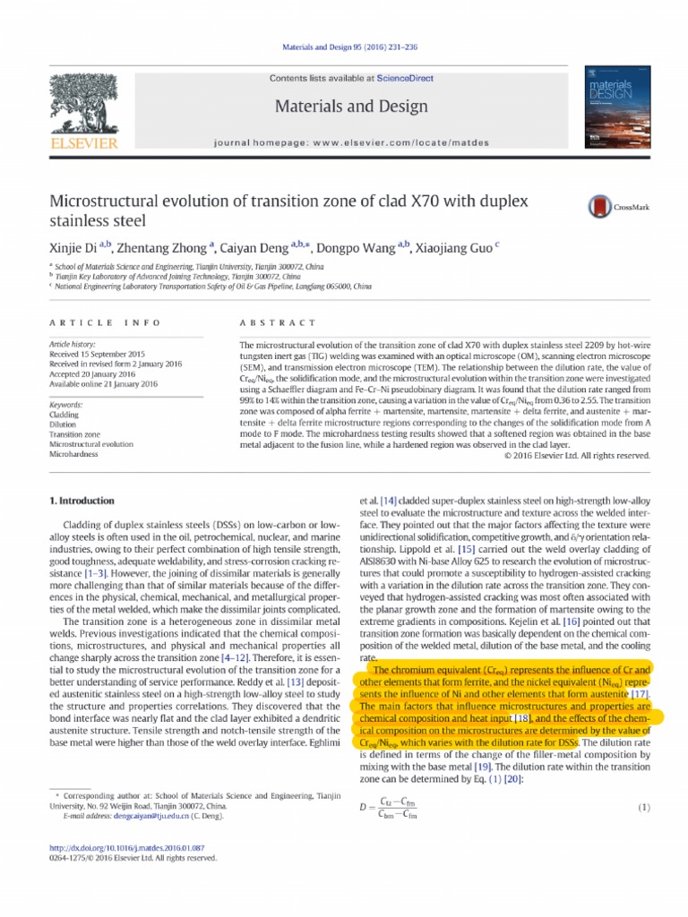 Xinjie Di - Microstructural Evolution of Transition Zone of Clad X70 With Duplex Stainless Steel ...